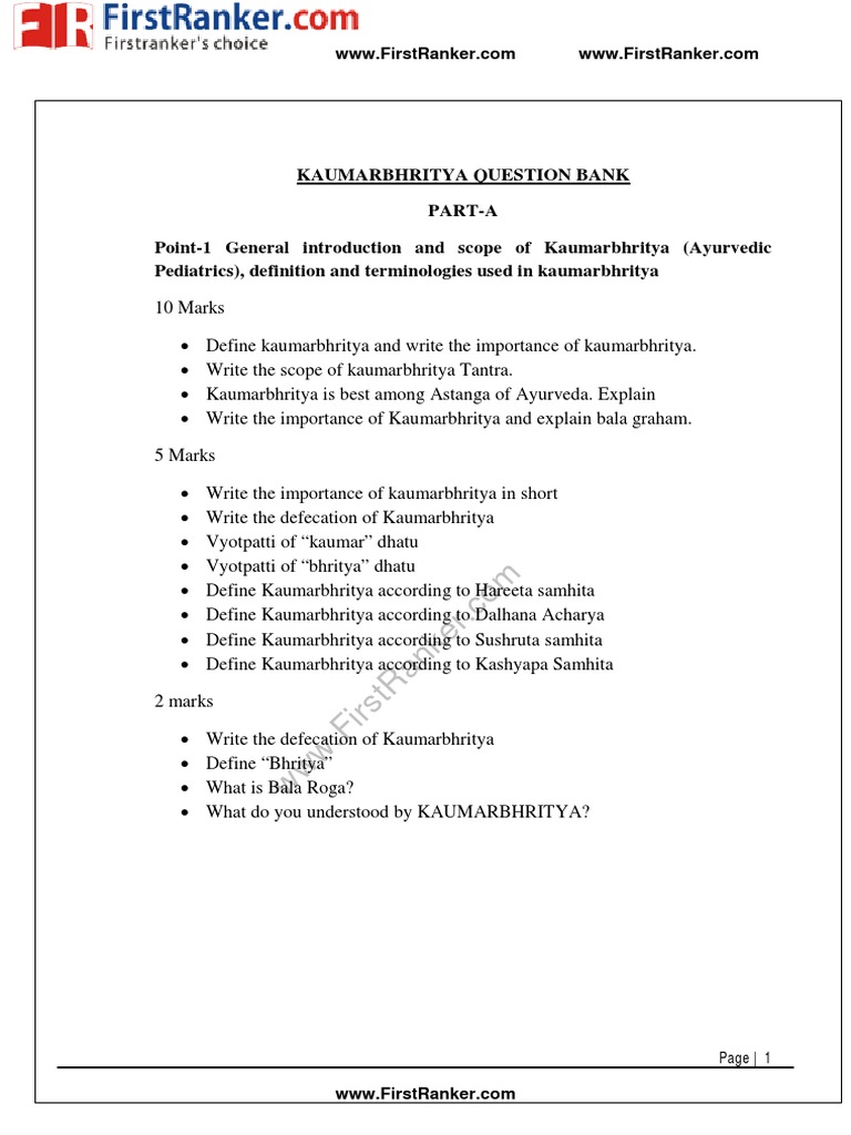 Kaumarbhritya Question Bank | PDF | Ayurveda | Vaccines