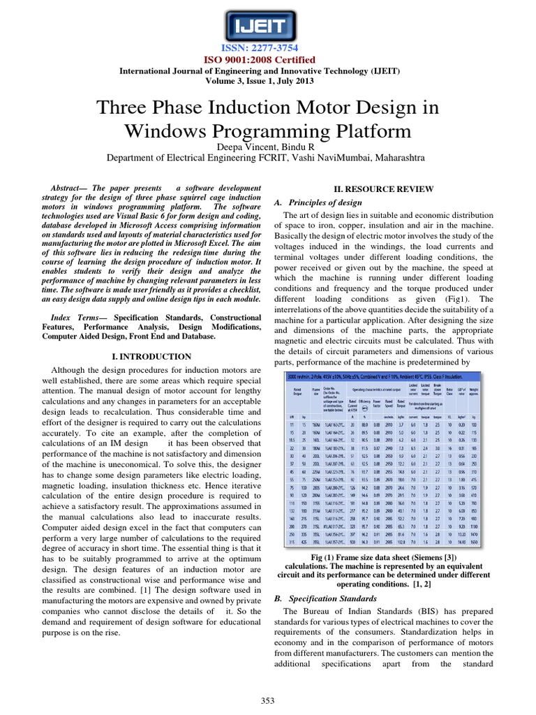 Three Phase Induction Motor Design Software: Developing a Windows-Based ...