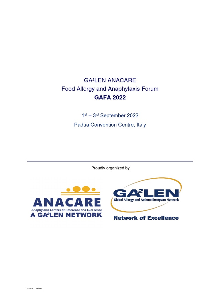 Ga Len Anacare Food Allergy and Anaphylaxis Forum: GAFA 2022 | Download Free PDF | Food Allergy ...