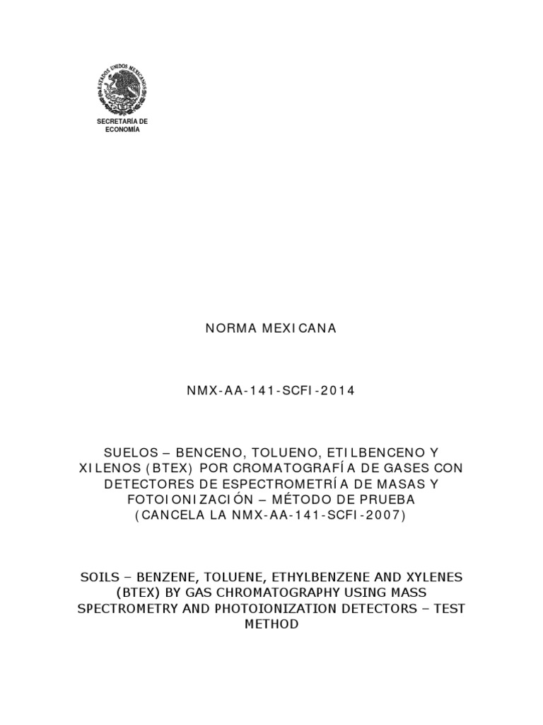 Nmx-Aa-141-Scfi-2014 Btex | PDF | Cromatografía de gases ...