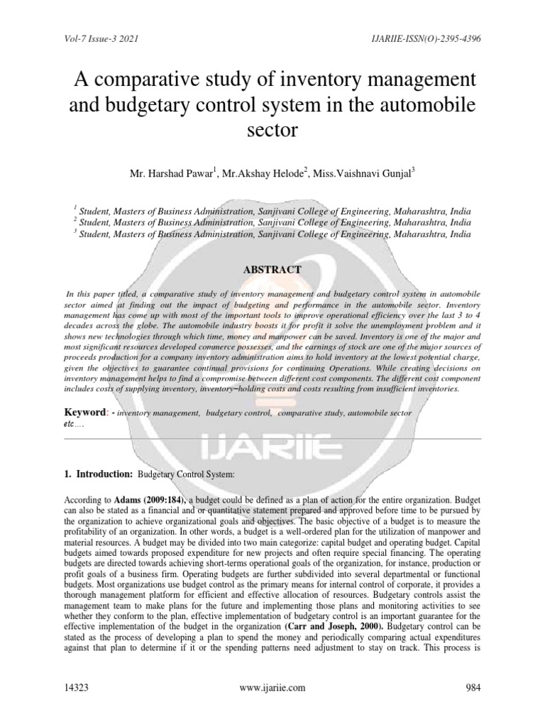 A Comparative Study of Inventory Management and Budgetary Control System in The Automobile ...