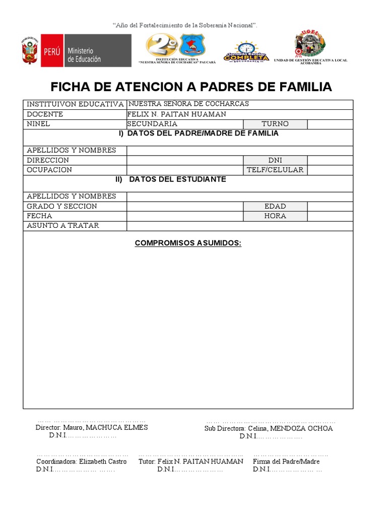 FICHA DE ATENCIÓN A PADRES DE FAMILIA - EducarPerú | PDF | Aprendizaje