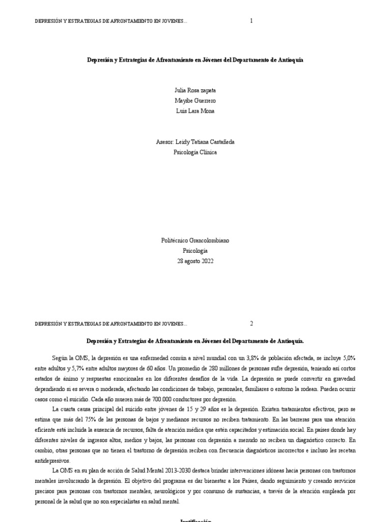Depresion y Estrategias de Afrontamiento Correccion (1) L, M y J | PDF ...