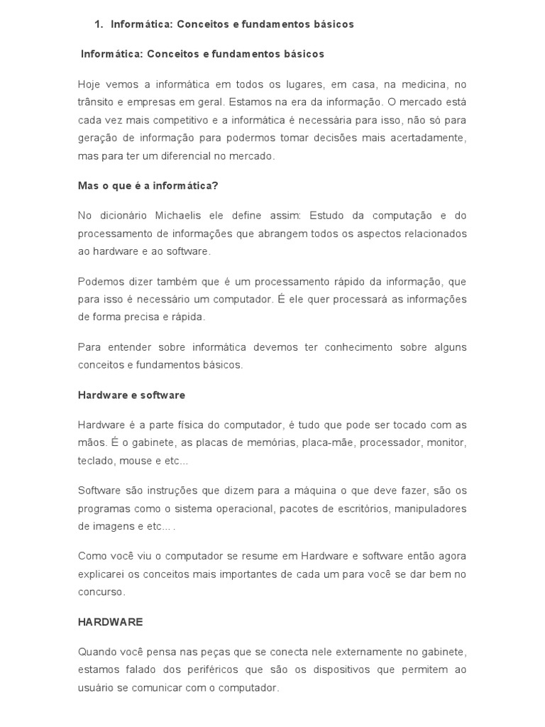 Informática: conceitos e fundamentos básicos | PDF | Microprocessador ...