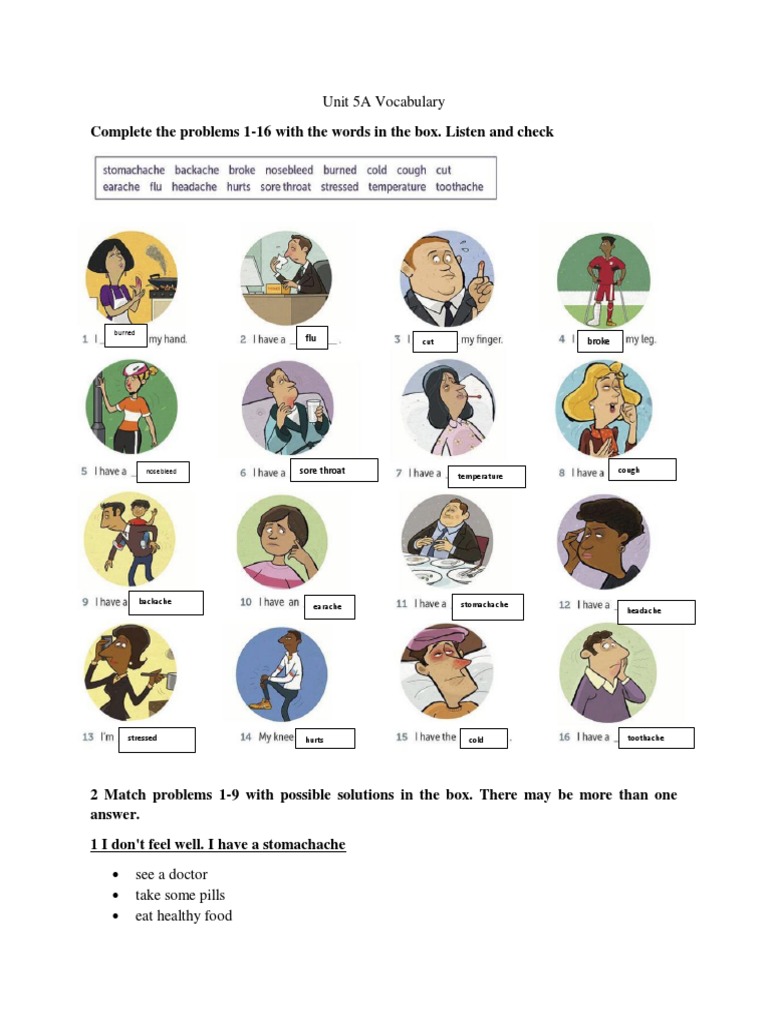 Unit 5A Vocabulary: Complete The Problems 1-16 With The Words in The ...