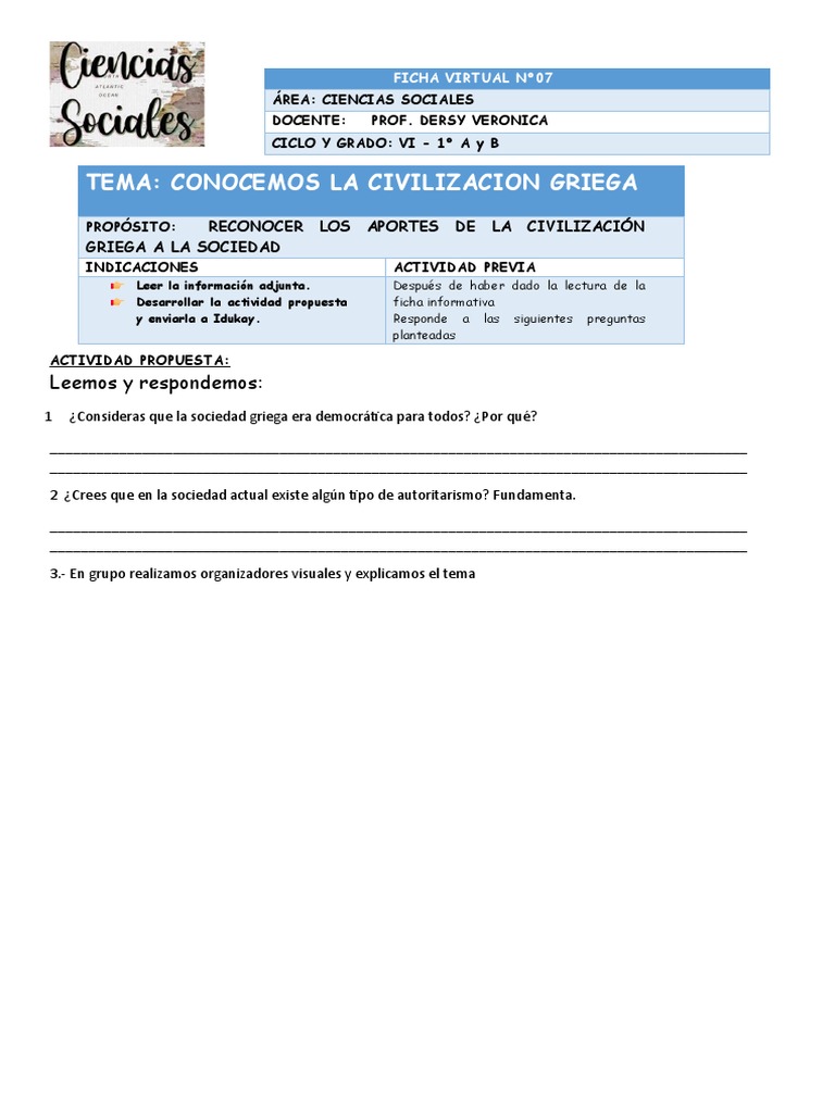 7° Ficha Virtual Grecia | PDF | Grecia | Antigua Grecia