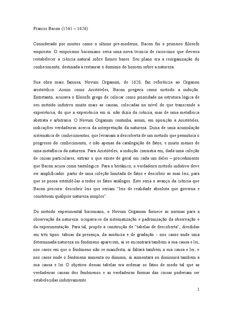 Filosofia Empirista de Bacon e Aristóteles | PDF | Francis Bacon ...