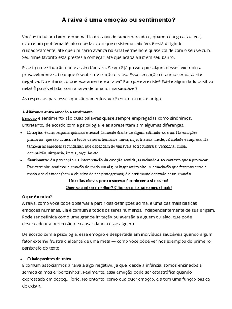 A raiva como emoção e como lidar com ela de forma equilibrada | PDF ...