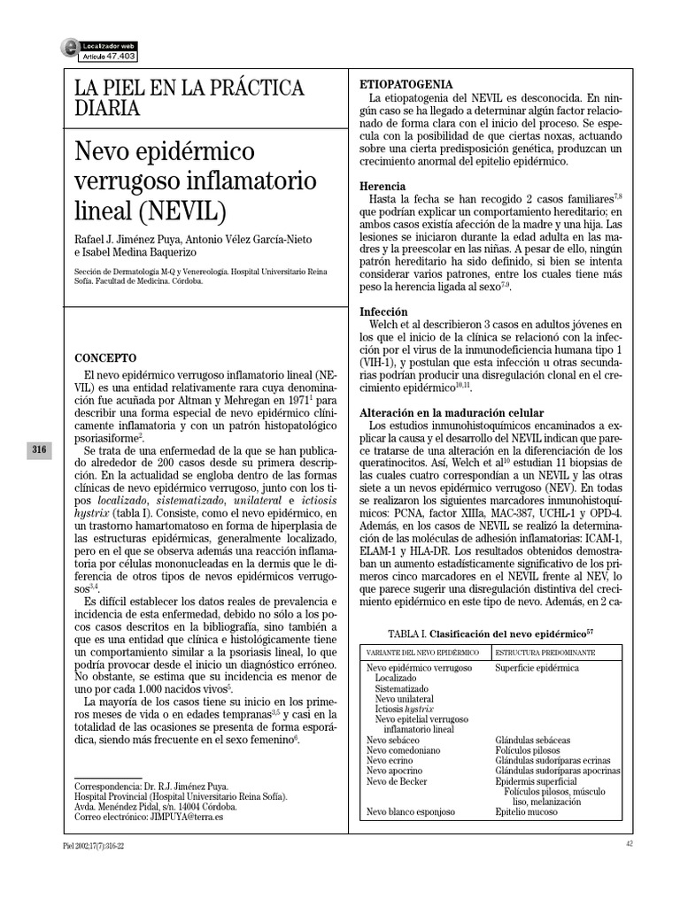 Nevo Epidérmico Verrugoso Inflamatorio Lineal (NEVIL) : La Piel en La Práctica Diaria ...