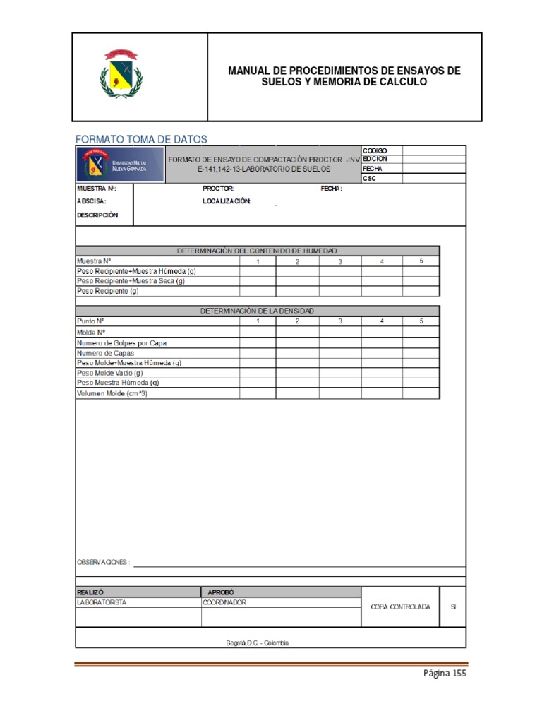 Formato para Ensayo de Proctor Modificado | PDF Formato para Ensayo de Proctor Modificado | PDF