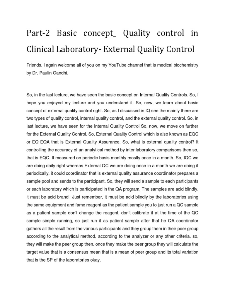 Week 5 Part-2 Basic Concept - Quality Control in Clinical Laboratory ...