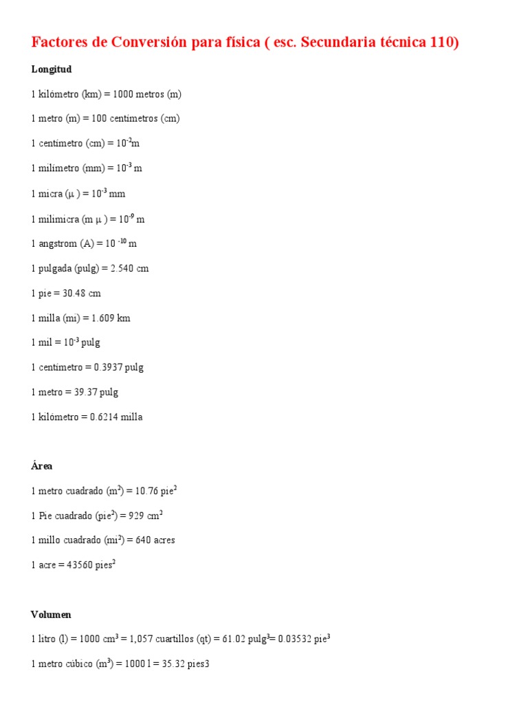 Factores de conversión física secundaria | PDF
