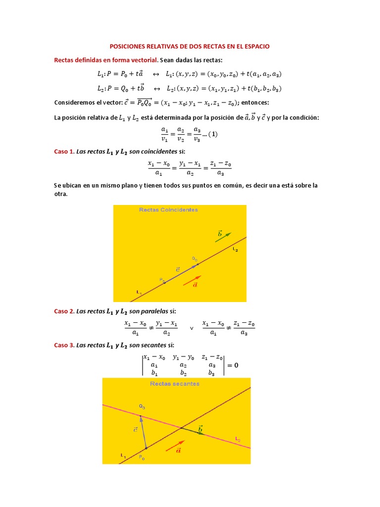 POSICIONES RELATIVAS DE DOS RECTAS EN EL ESPACIO (Recuperado Automáticamente) | PDF | Matriz ...