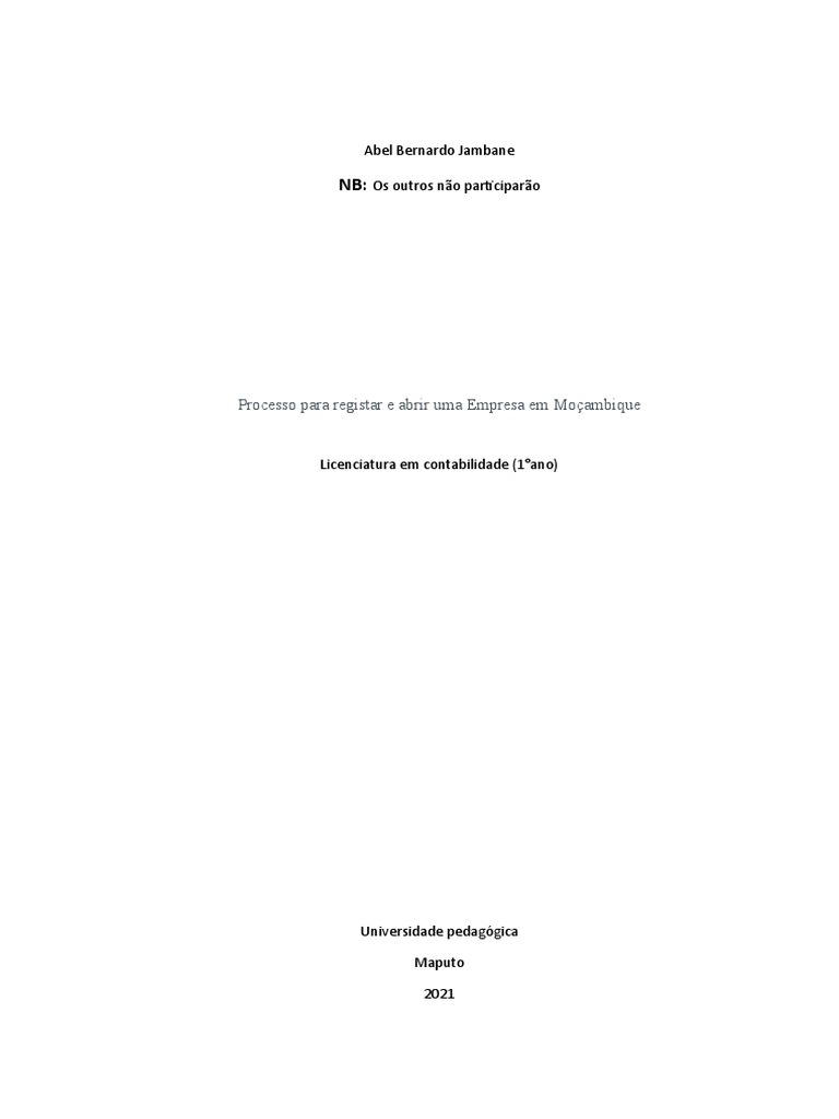 Abrir Uma Empresa em Moçambique | PDF | Contrato social | Moçambique Abrir Uma Empresa em Moçambique | PDF | Contrato social | Moçambique