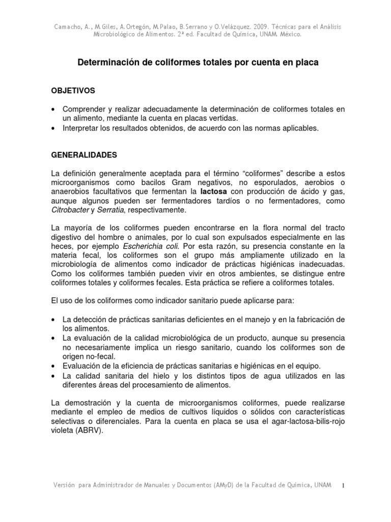 Coliformes Totales | PDF | Las bacterias | Microbiología