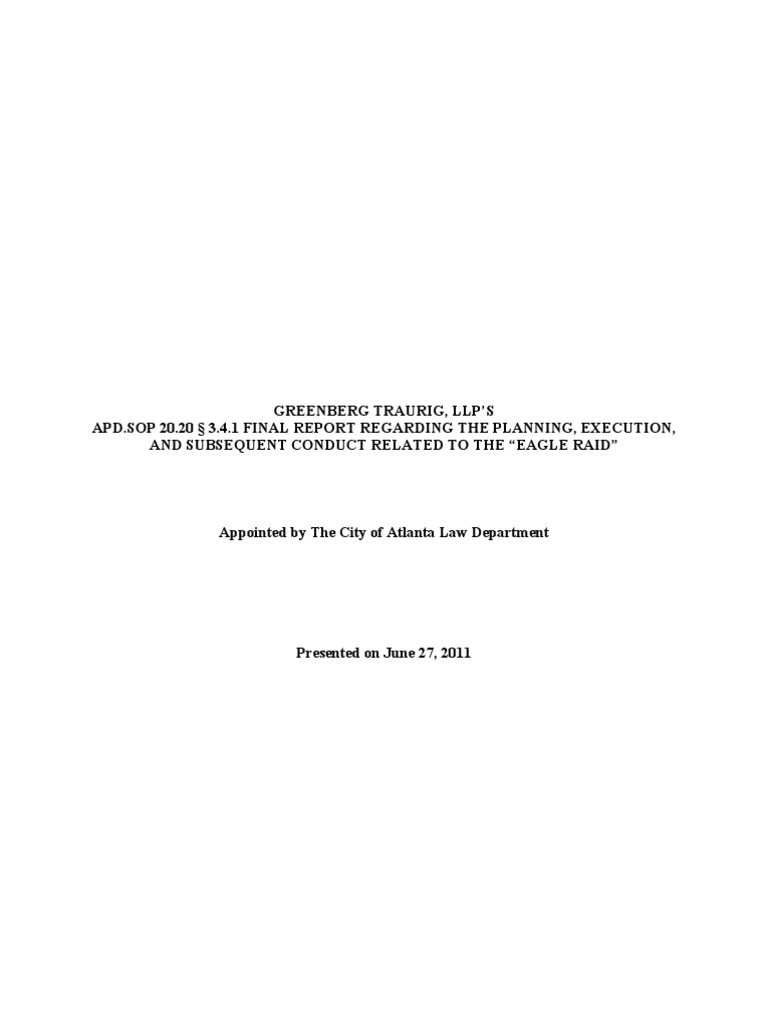 Atlanta Eagle Raid: Greenberg Traurig Investigation | PDF | Search ...