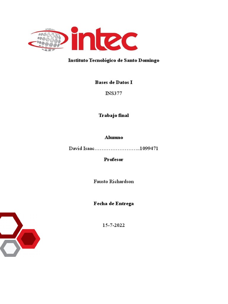 Trabajo Final Bases de Datos David Isaac | PDF