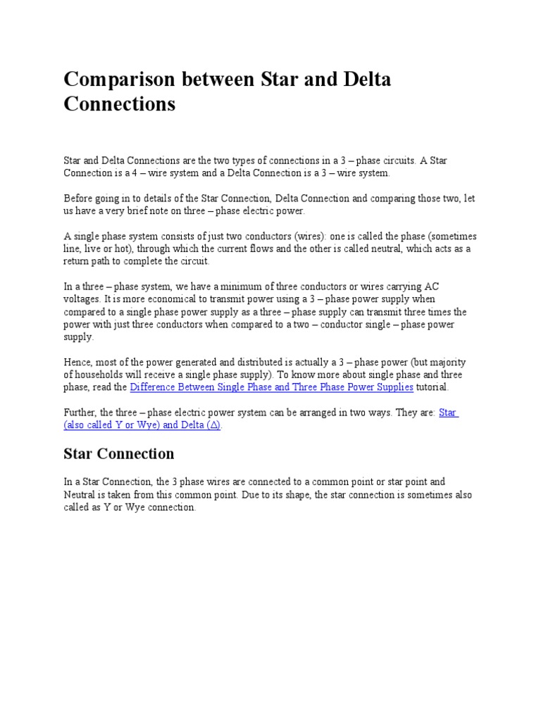 Star and Delta Connections | PDF | Alternating Current | Power Supply