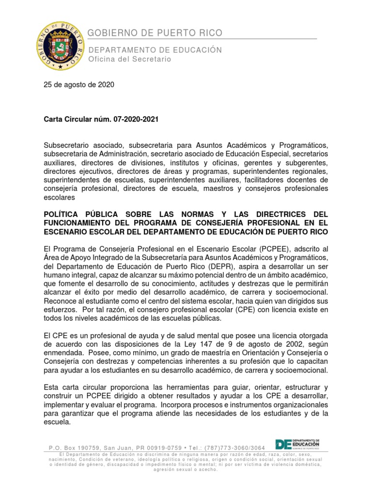 Carta Circular Del PCPEE | PDF | Aprendizaje | Evaluación