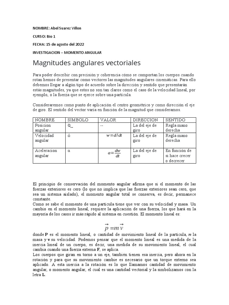 Momento Angular | PDF | Momento angular | Esfuerzo de torsión