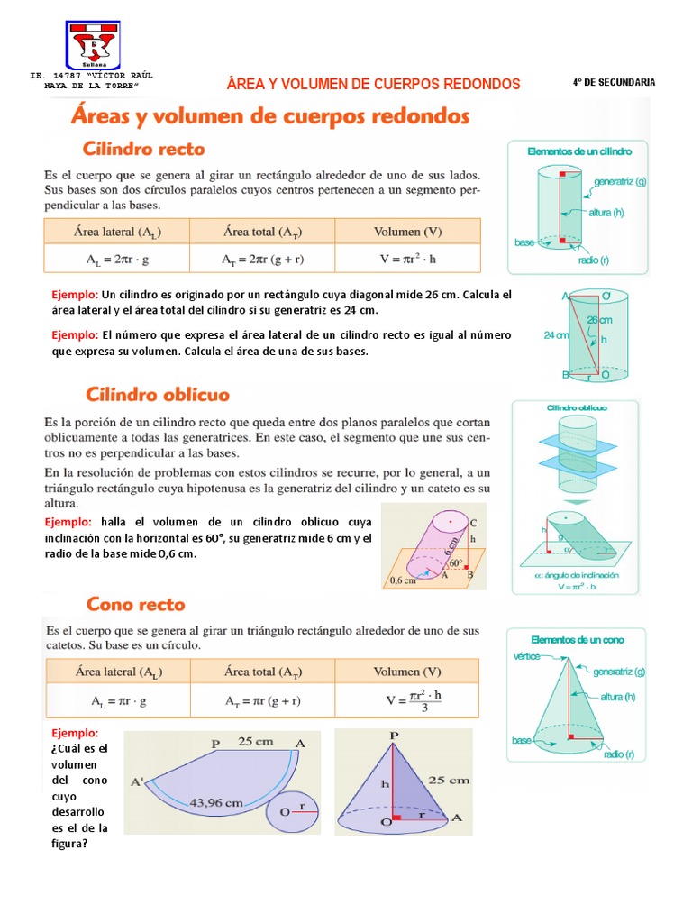 Área y Volumen de Cuerpos Redondos | PDF