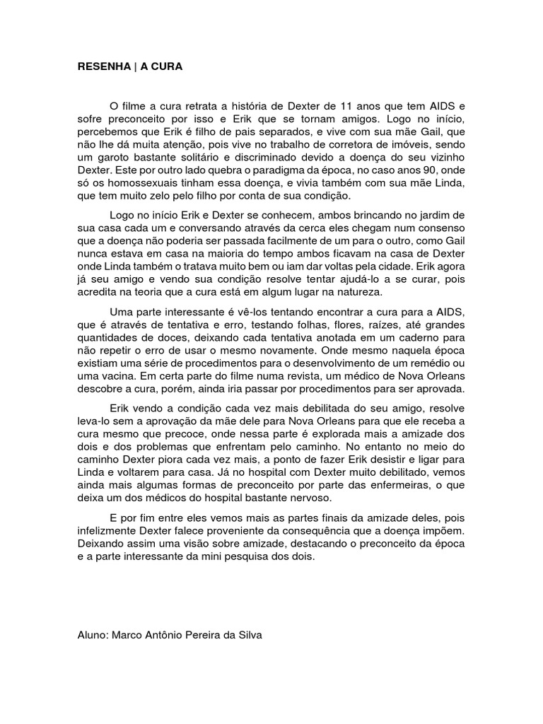 Resenha - A Cura | PDF | Amizade | HIV/AIDS