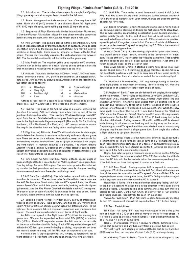 Fighting Wings - "Quick-Start" Rules (3.5.1) - Fall 2010 | PDF | Flight ...