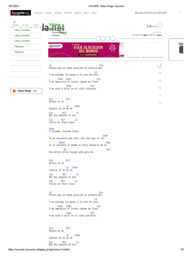 VOLARE, Gipsy Kings - Acordes | PDF