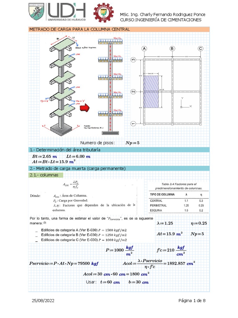 Metrado de Carga para La Columna Excentrica | PDF | Fundación (Ingeniería) | Mecánica de sólidos