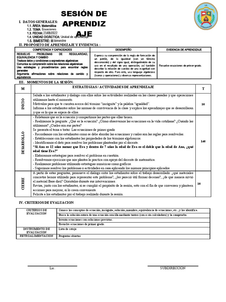 Sesion - Ecuaciones | PDF | Ecuaciones | Aprendizaje