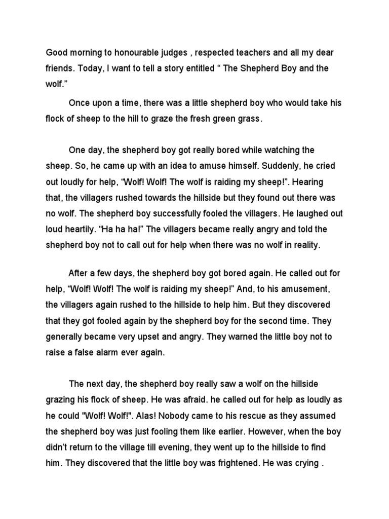 The Shepherd Boy and The Wolf Story | PDF | Poetry