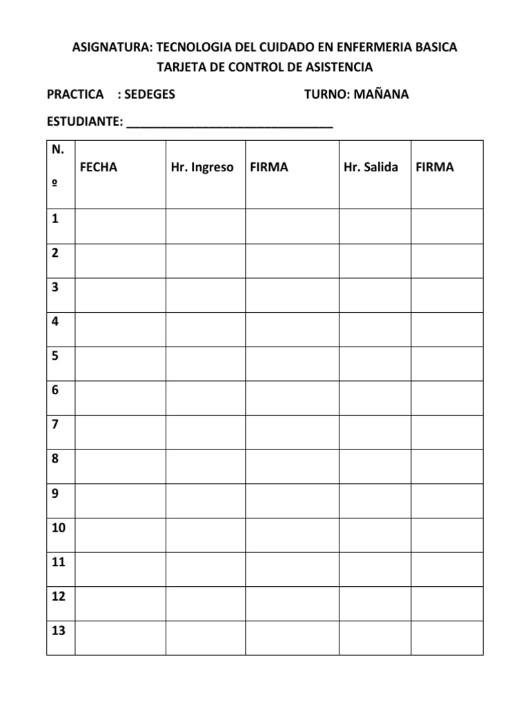 Planilla de Control Practicas | PDF