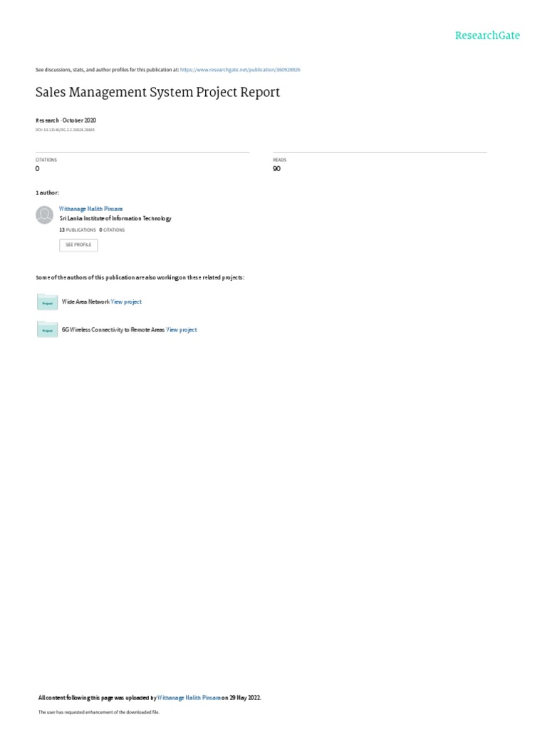 Sales Management System Project Report: October 2020 | Download Free ...