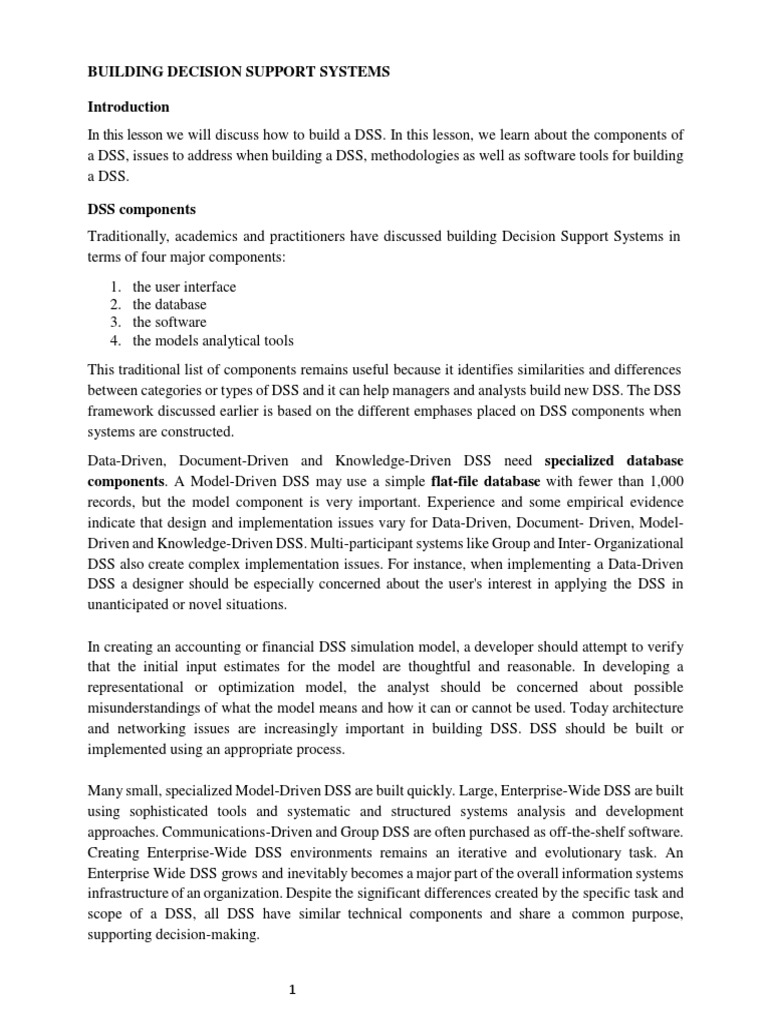 Lesson 5 - Building DSS | PDF | Decision Support System | Feasibility Study