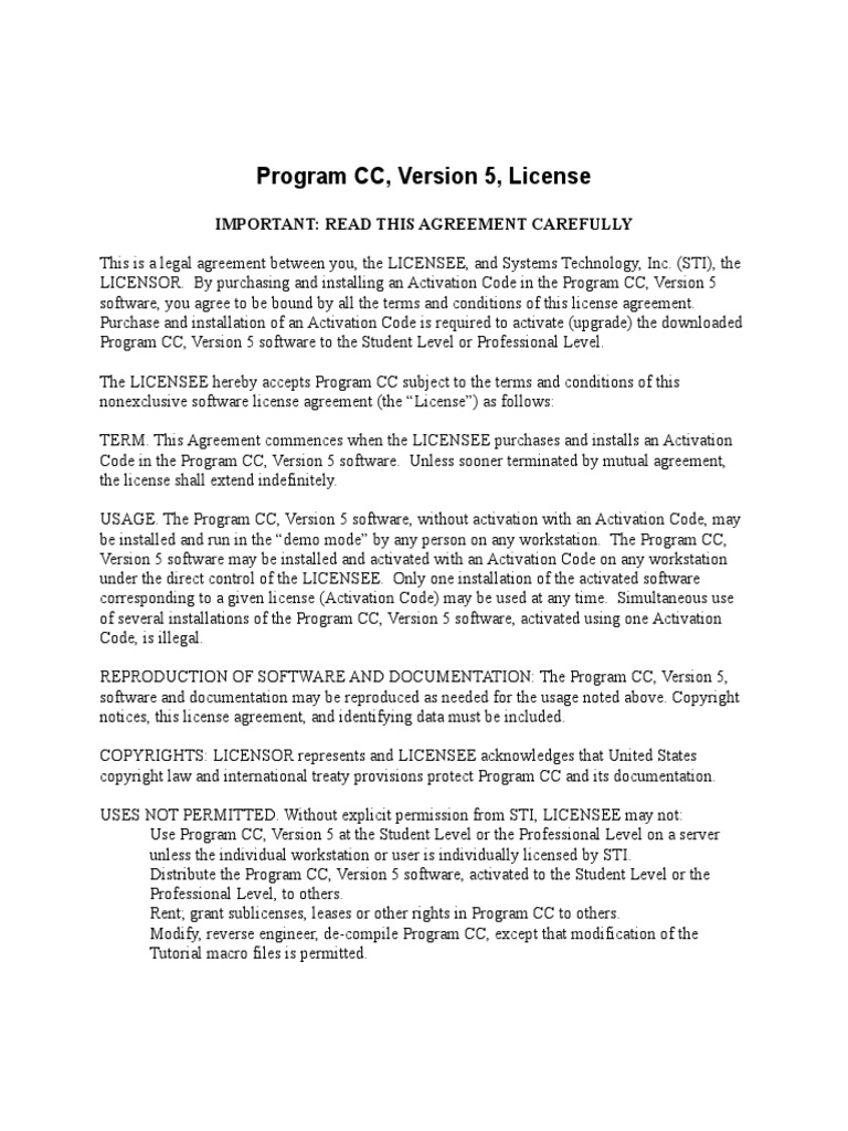 Program CC, Version 5, License: Important: Read This Agreement ...