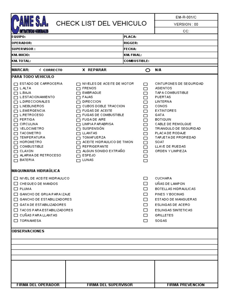 Check List de Mantenimiento Vehicular | PDF | Tecnologías automotrices ...