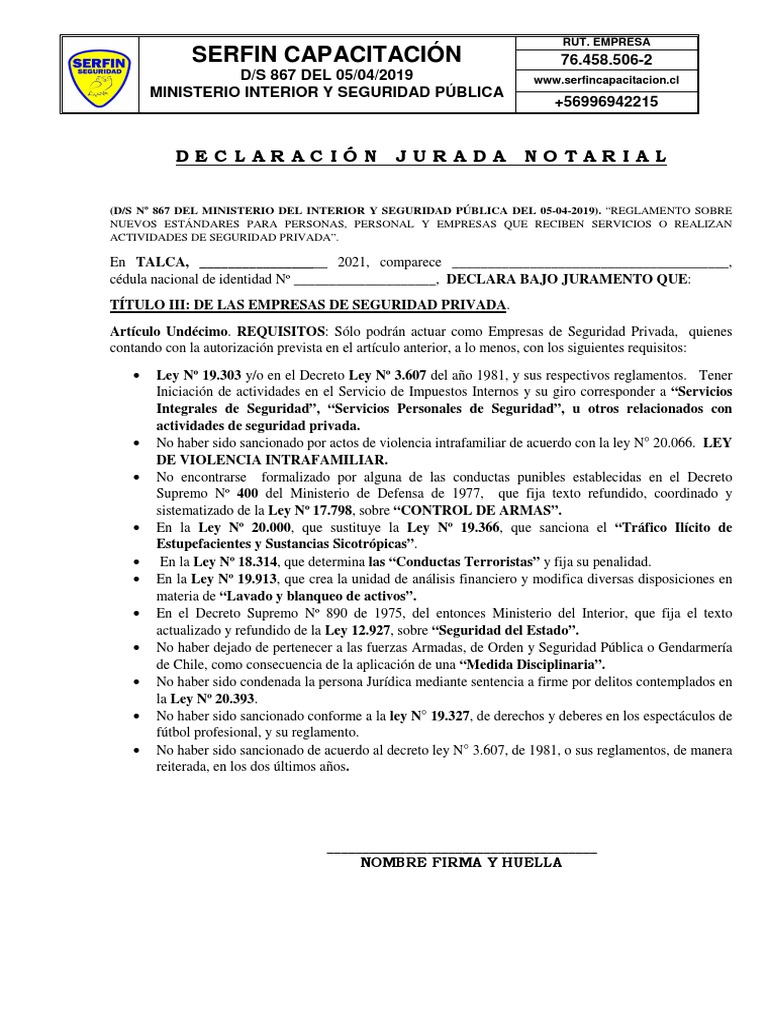 Formato 3 Declaración Jurada 867 - OS10 | PDF | Gobierno | Justicia