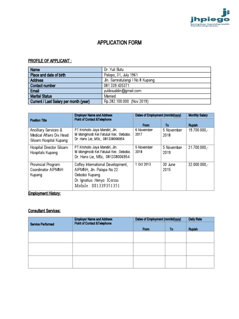 Application Form Jhpiego - Consultant | PDF | Social Science