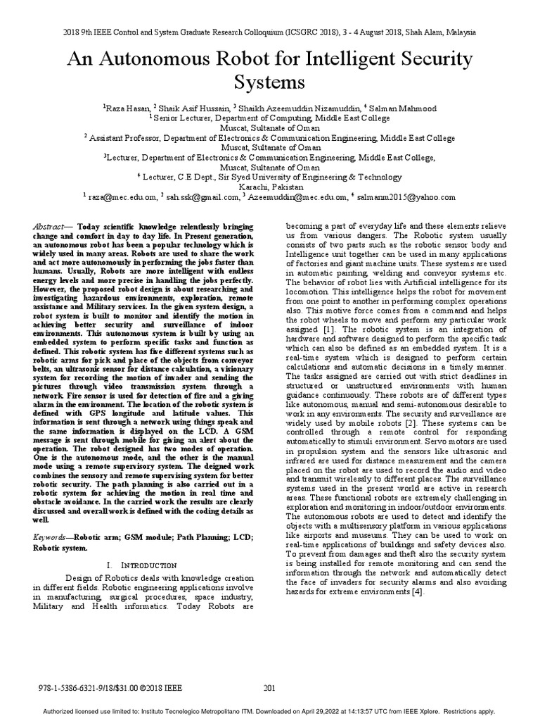 An Autonomous Robot For Intelligent Security Systems: Abstract | PDF ...