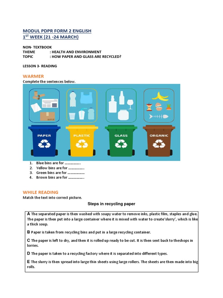 Form 2 W1 Lesson 3 | PDF | Recycling | Paper
