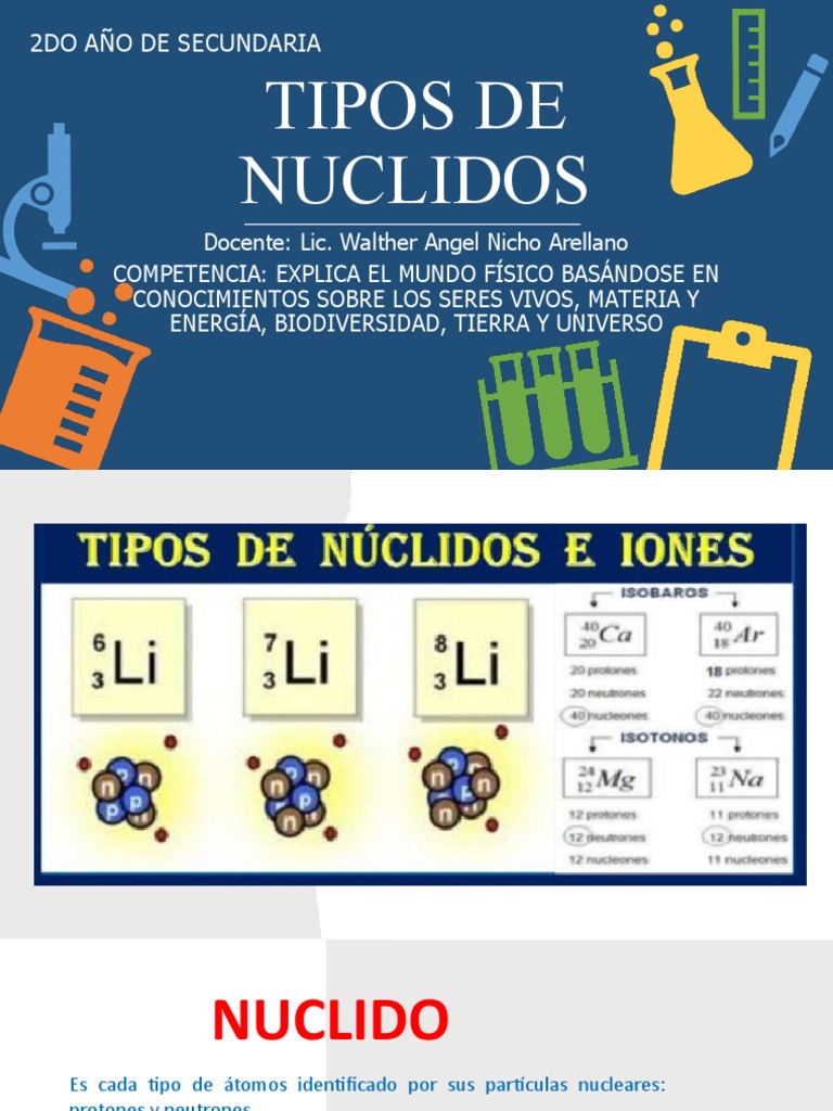 TIPOS DE NUCLIDOS 2do QCA DIAPOSITIVA | PDF | Átomos | Neutrón