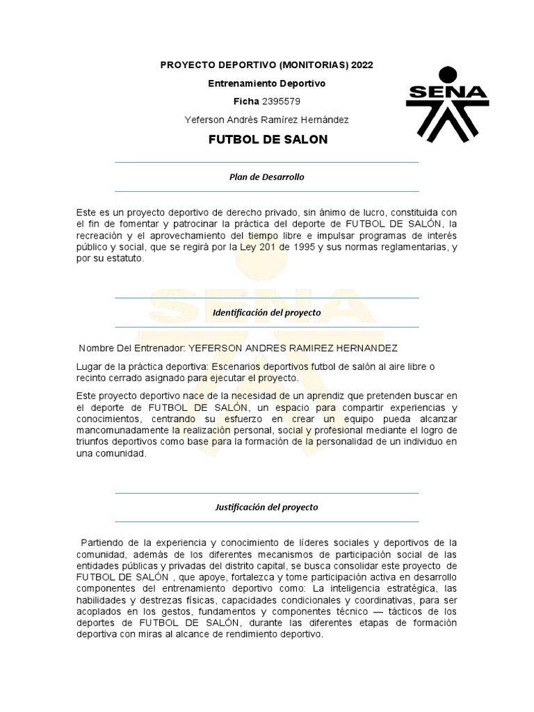 Proyecto Deportivo | PDF | Deportes | Asociación de Futbol