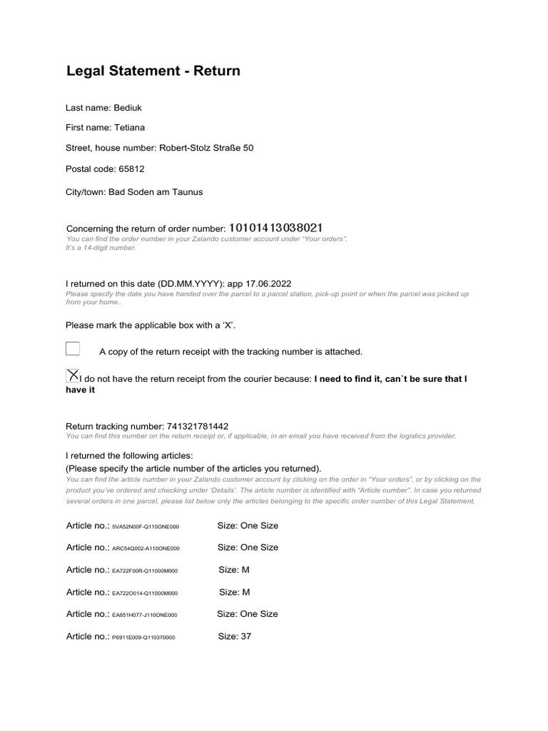 Legal Statement - Return | PDF