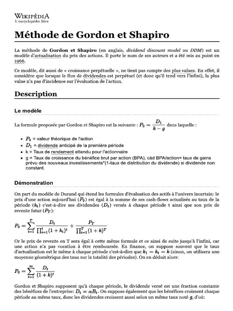 Méthode de Gordon Et Shapiro - Wikipédia | PDF