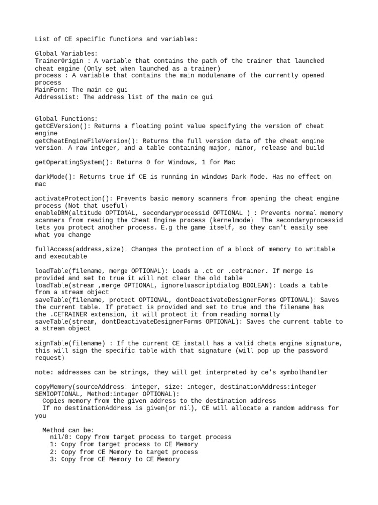 Cheat Engine Functions and Variables Guide | PDF | 64 Bit Computing ...