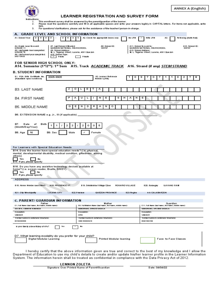 Learner Early Registration Form | PDF