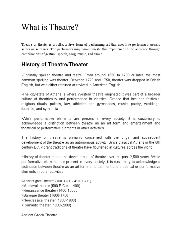 What Is Theatre?: History of Theatre/Theater | PDF | Theatre ...