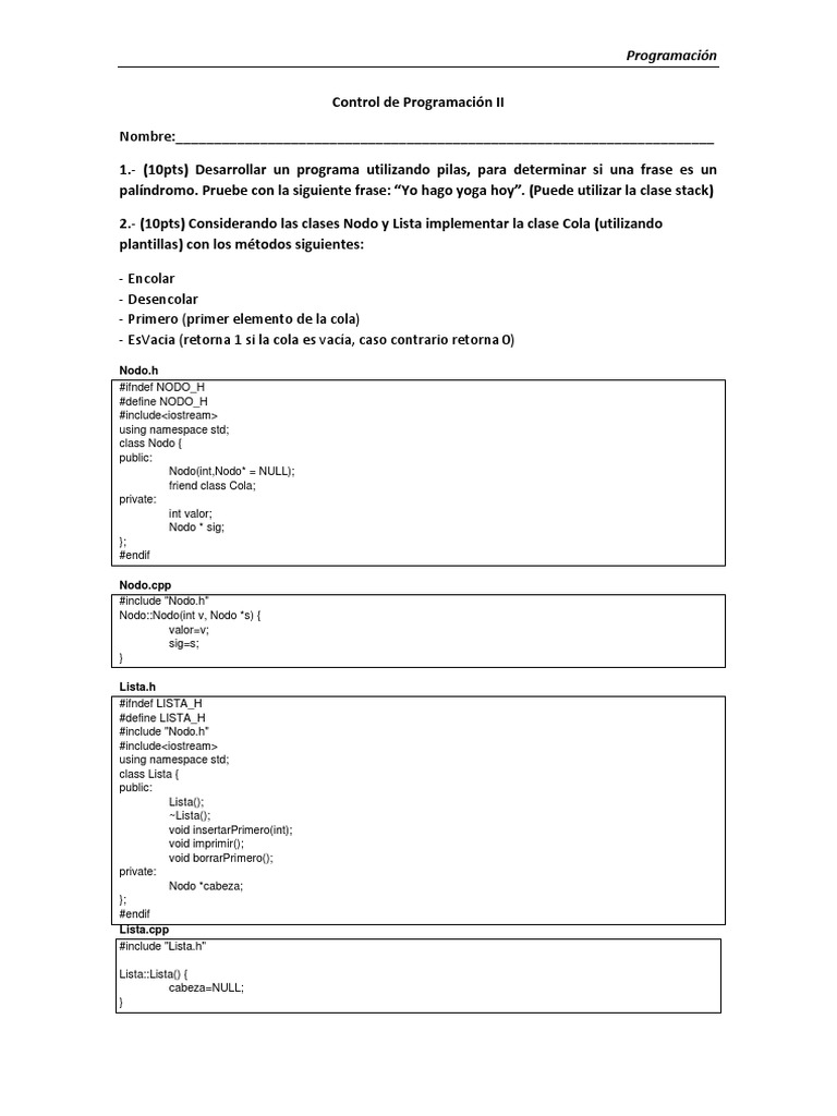 Control de Programación IIb | PDF | Modelos de computación ...