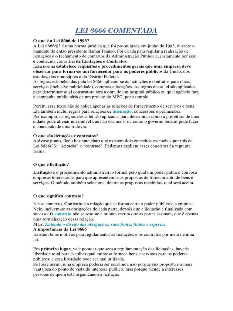 Lei 8666 Comentada | PDF | Justiça | Crime e Violência Lei 8666 Comentada | PDF | Justiça | Crime e Violência