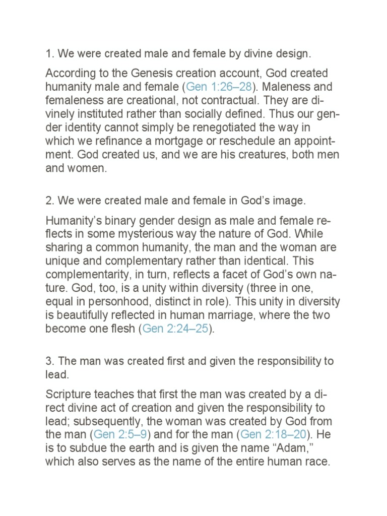 We Were Created Male And Female By Divine Design Pdf God